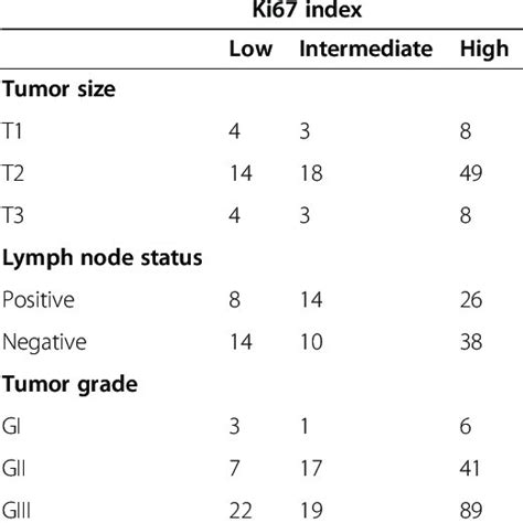 Correlation Of Ki67 Index With Tumor Size Lymph Node Status And Tumor Download Table