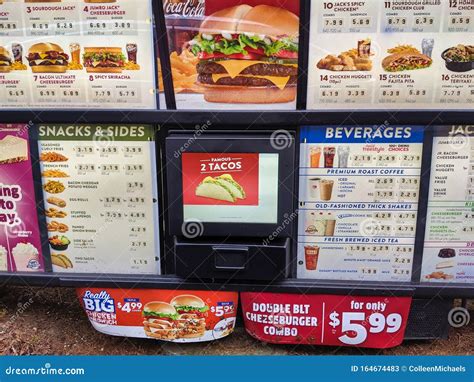 Close Up Of The Jack In The Box Fast Food Burger Menu Board In The