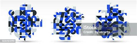 추상적인 현대 벡터 트렌디 한 디자인 세트 파란색 기하학적 모양 세련된 구성 모듈 패턴 예술 일러스트 타이포그래피 문자 요소가