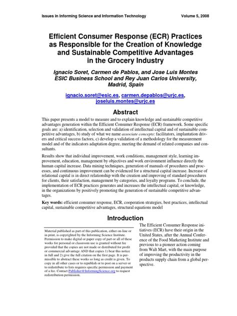 Efficient Consumer Response Ecr Practices As Responsible For The Creation Of Knowledge And