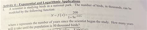 Solved Activity 4 Exponential And Logarithmic Applicationsa