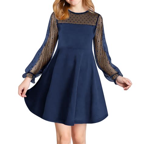 Bbymog Girls Black Dress Long Sleeve A Line Mesh Dresses Party Dance