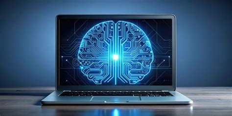 Futuristic Ai Brain A Deep Dive Into Intelligent Computing On A Modern Laptop Screen Stock