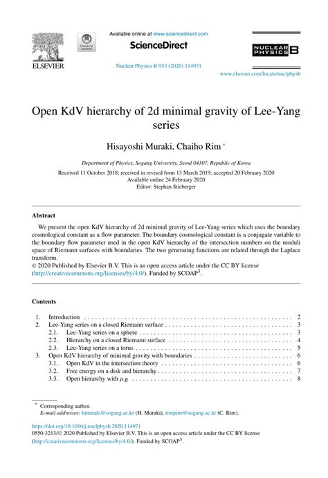 Full Article Open Kdv Hierarchy Of 2d Minimal Gravity Of Lee Yang Series