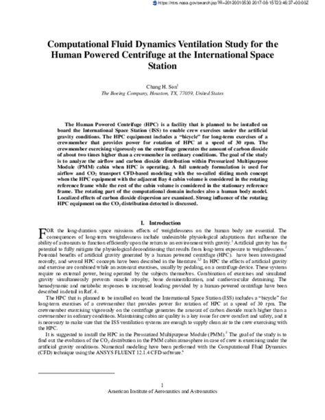 Pdf Integrated Computational Fluid Dynamics Ventilation Model For The International Space Station
