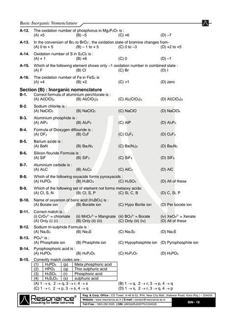 Solution Basic Inorganic Nomenclature Exercise Studypool
