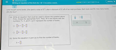 linear equations writing an equation of the form ax b c to solve a word