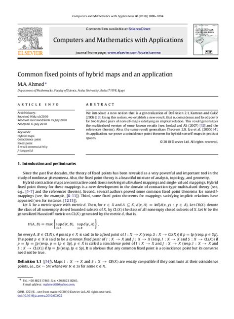 Pdf Common Fixed Points Of Hybrid Maps And An Application