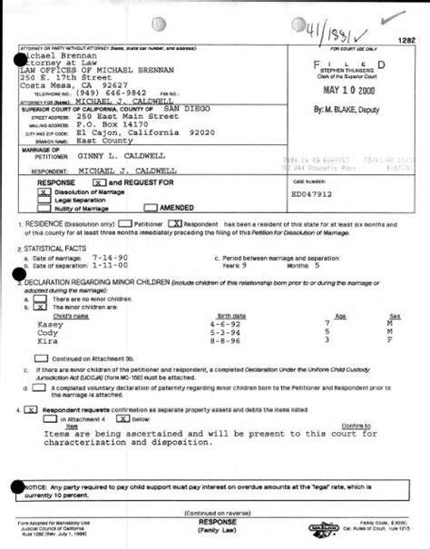 Respondent Declaration In Dissolution Of Marriage