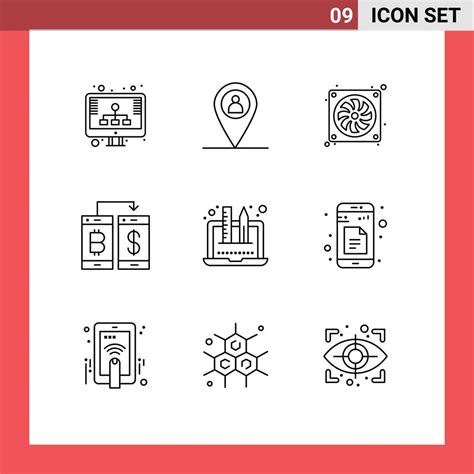 User Interface Pack Of 9 Basic Outlines Of Design Transfer Computer Transection Payment Editable