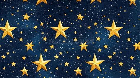 Golden Stars Against Deep Blue Night Sky For Background And Texture Use
