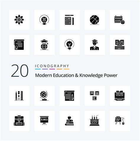 Premium Vector | 20 modern education and knowledge power solid glyph icon pack like laptop ...