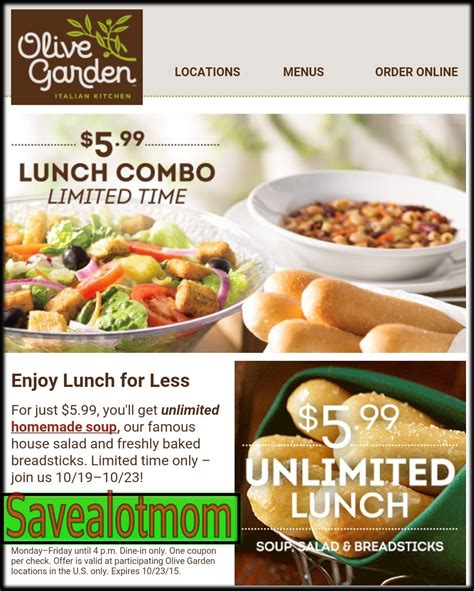 Olive Garden Unlimited Soup Salad And Breadsticks For 599