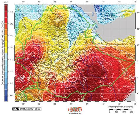 Downward Surface Shortwave Radiation In Ethiopia 2018 Visualised