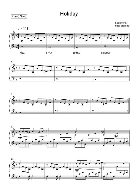 Scorpions Holiday Sheet Music For Piano Download Pianosolo Sku