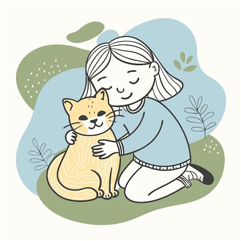 Una Chica Acariciando A Un Gato Con Una Chica Abraz Ndola Vector Premium Generado Con Ia