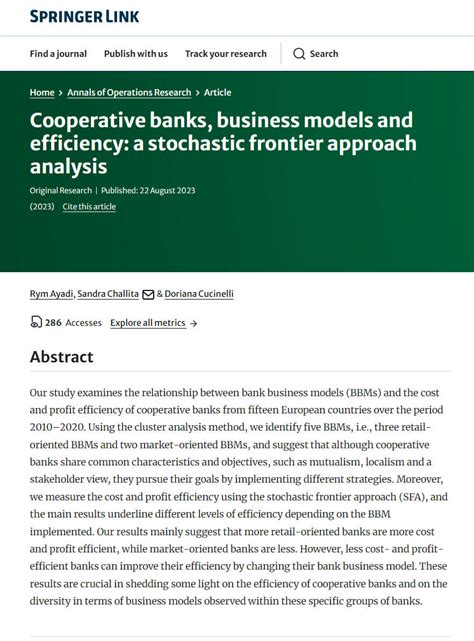 Cooperative Banks Business Models And Efficiency A Stochastic