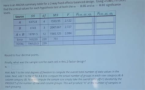solved here is an anova summary table for a 2 way