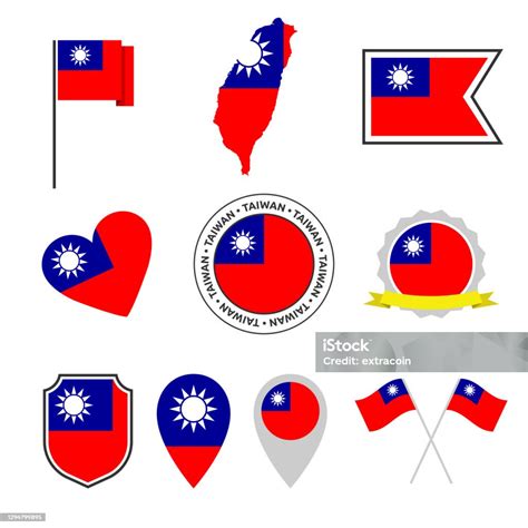 Taiwan Flag Icon Set Flag Of The Republic Of China Symbols Stock