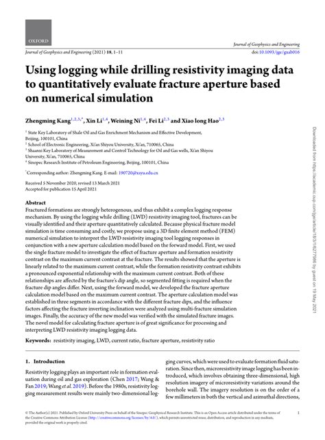 Pdf Using Logging While Drilling Resistivity Imaging Data To Quantitatively Evaluate Fracture