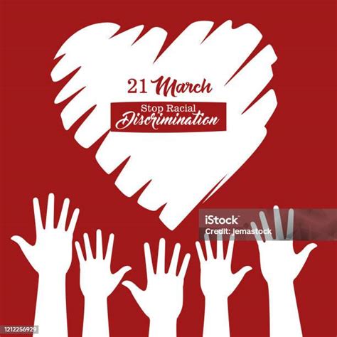 손 실루엣과 마음으로 인종차별 국제 데이 포스터를 중지 3월에 대한 스톡 벡터 아트 및 기타 이미지 3월 공휴일 군중