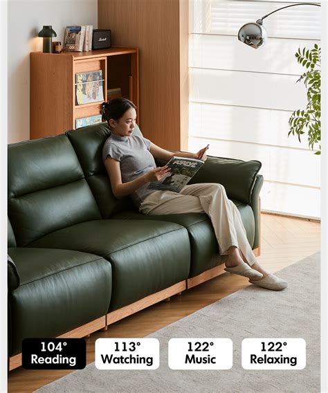 Scandinavian Cherry Wood Genuine Leather Electric Recliner 3 Seater So