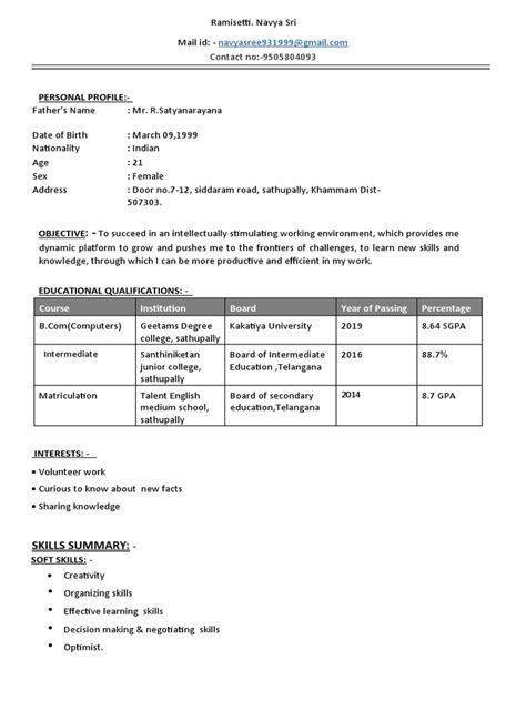 Rnavya Sri Resume Pdf Learning Cognition