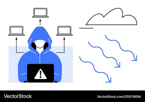 Cybersecurity Threat With Hacker And Data Flow Vector Image