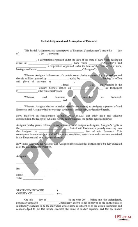 New York Partial Assignment And Assumption Of Easement New York