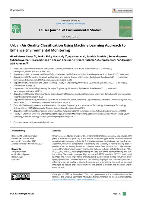 Pdf Urban Air Quality Classification Using Machine Learning Approach To Enhance Environmental