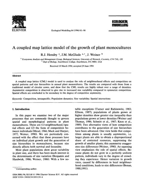 Pdf A Coupled Map Lattice Model Of The Growth Of Plant Monocultures
