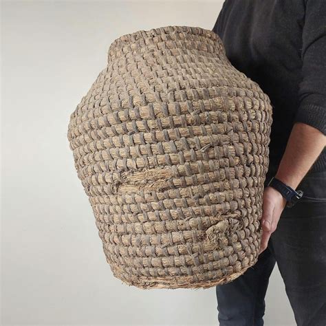 Old Antique Grass Rye Basket Vintage Big Grain Storage Primitive