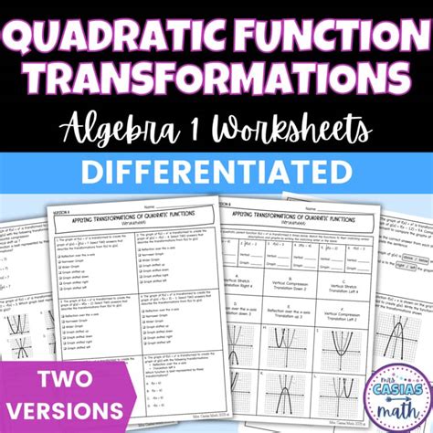 Quadratic Transformations Function Notation Differentiated Worksheets