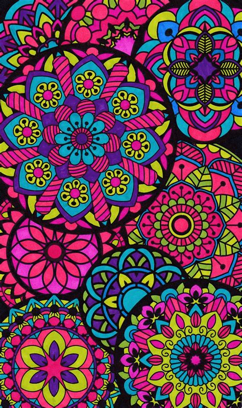 Colorful Zentangle Pattern With Flowers Neon Mandala Pattern