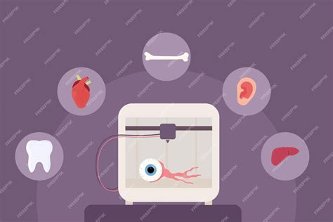 3d 인쇄 바이오 프린팅 인공 장기 보철물 합성 간 팔 귀 눈 뼈 심장 벡터 일러스트 레이 션 설정 프리미엄 벡터