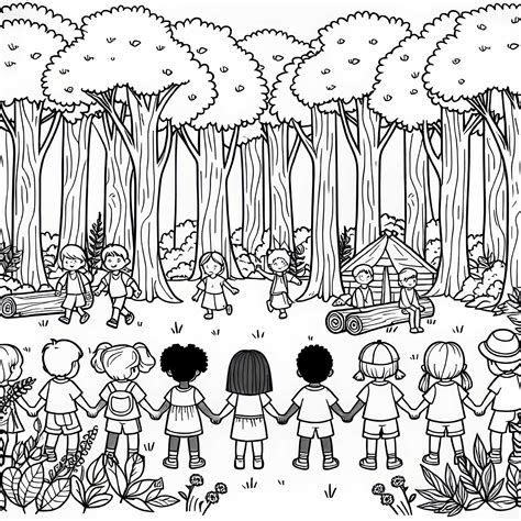 Niños En El Bosque Dibujo Para Colorear Gratis