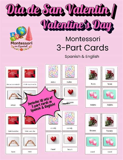 Valentines Day Montessori 3 Part Cards Spanish And English Día De San