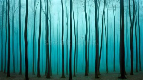 Bosque De Teal Encantado Misty Treescape Foto Stock De Ilustración