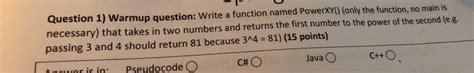 Solved Question 1 Warmup Question Write A Function Named