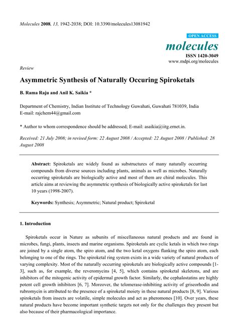 Pdf Cheminform Abstract Asymmetric Synthesis Of Naturally Occurring Spiroketals