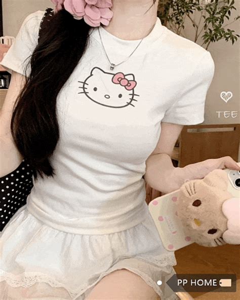 🎀당일키티핀증정🎀키티 티 반팔티 반소매 티셔츠 여름 순면 면 스판 반팔티셔츠 버드 헬로키티 산리오 티셔츠 반팔 오버핏 키티