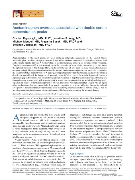 Pdf Acetaminophen Overdose Associated With Double Serum Concentration Peaks