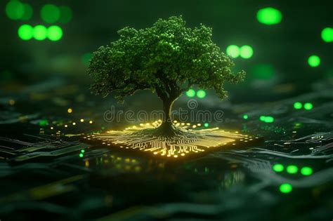 Green Technology Digital Tree Growing On Circuit Board Eco Friendly Innovation Concept Stock