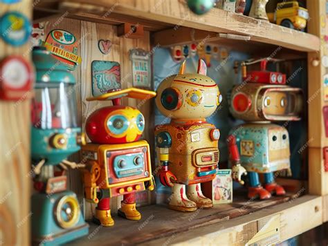 Premium Photo A Collection Of Colorful Robots Are On A Shelf