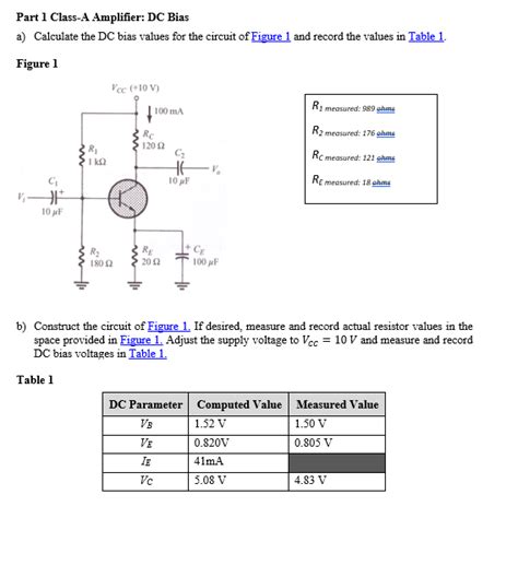 Part 1 Class A Amplifier Dc Bias A Calculate The Dc
