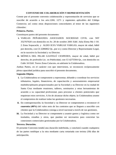 Convenio De Colaboración Y Representación Pdf Gobierno