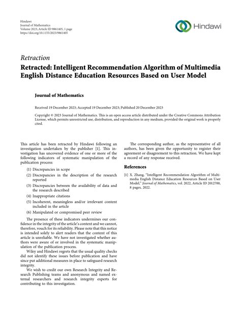 Pdf Retracted Intelligent Recommendation Algorithm Of Multimedia English Distance Education