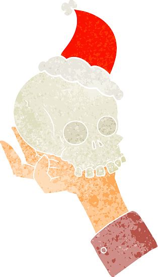 산타 모자를 쓰고 두개골을 들고 있는 손의 손으로 그린 복고풍 만화 귀여운에 대한 스톡 벡터 아트 및 기타 이미지 귀여운 낙서 드로잉 두개골 Istock