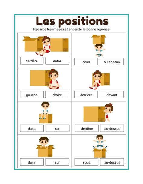 Fiche Dorientation Spatiale Maternelle Et 1re Année Prépositions De Lieu