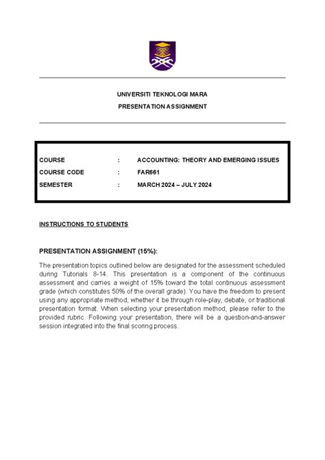 Far661 Presentation Assignment Apr 2024 Universiti Teknologi Mara